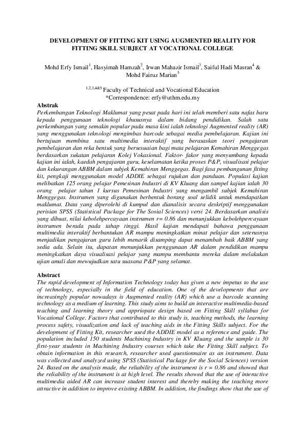 (PDF) Development of fitting kit using augmented reality for fitting ...