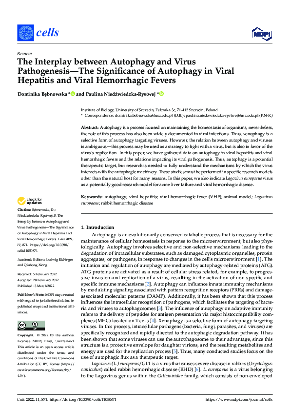 (PDF) The Interplay between Autophagy and Virus Pathogenesis—The Significance of Autophagy in ...