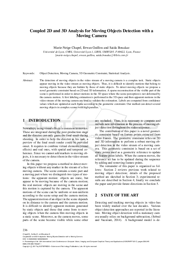 (PDF) Coupled 2D and 3D Analysis for Moving Objects Detection with a Moving Camera