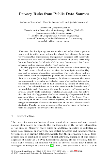 (PDF) Privacy Risks from Public Data Sources