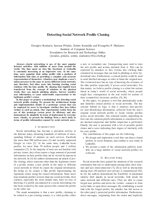 (PDF) Detecting social network profile cloning