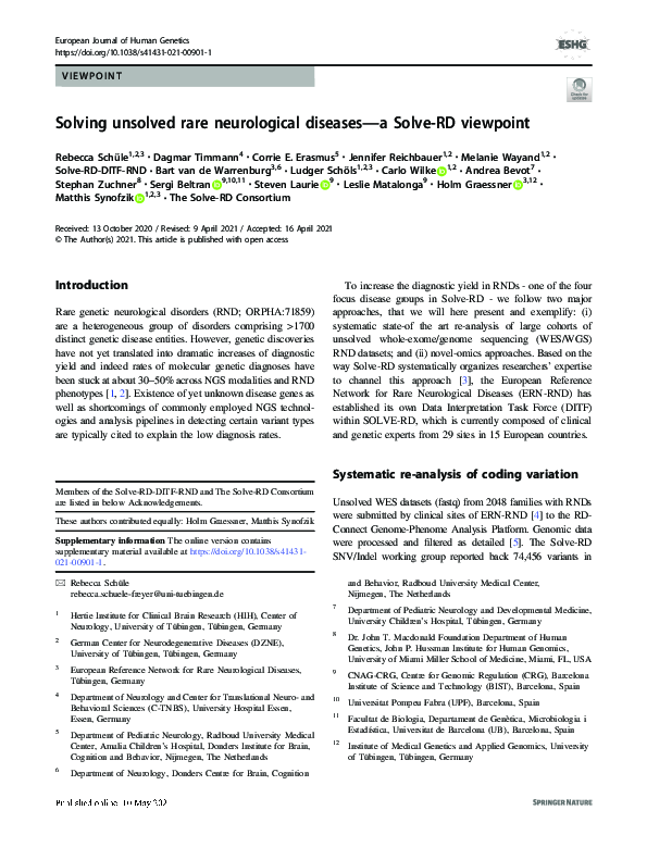 (PDF) Solving unsolved rare neurological diseases—a Solve-RD viewpoint