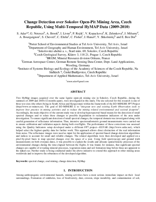 (PDF) Change detection over Sokolov open-pit mining area, Czech Republic, using multi-temporal ...