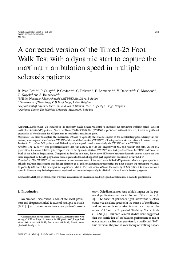 (PDF) A corrected version of the Timed-25 Foot Walk Test with a dynamic ...