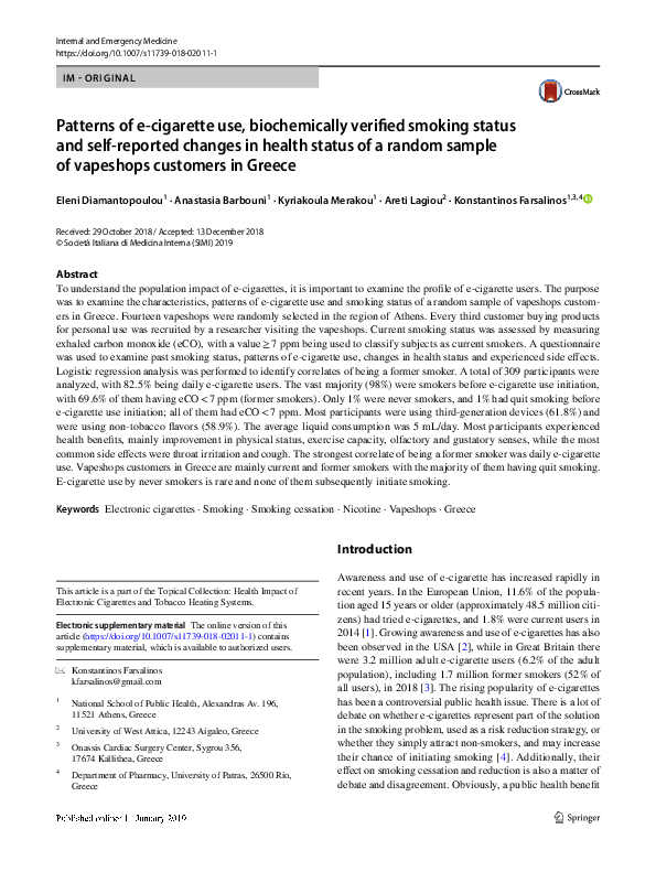(PDF) Patterns of e-cigarette use, biochemically verified smoking ...