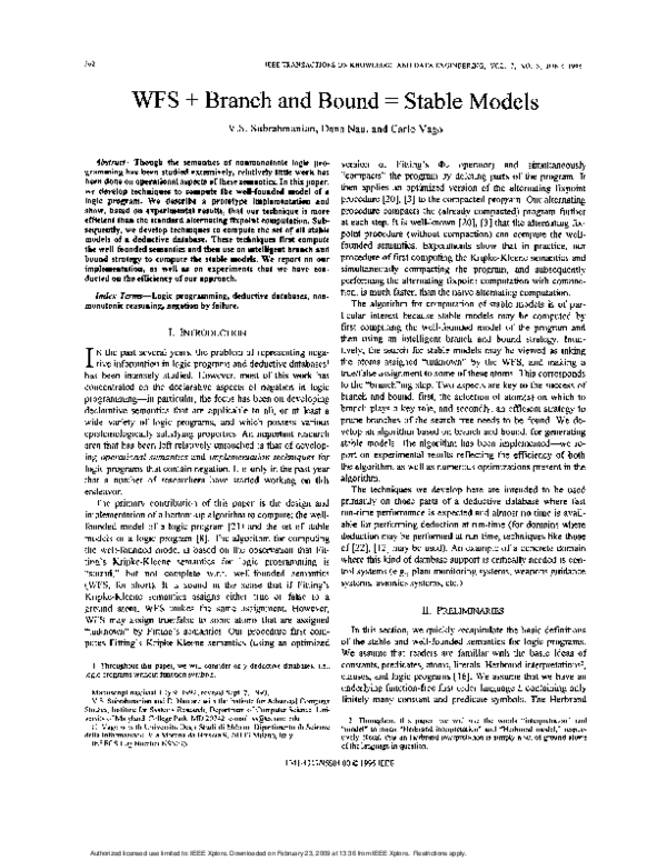 (PDF) WFS + branch and bound = stable models