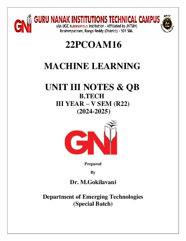 (PDF) 22PCOAM16 ML Unit III notes and Question bank