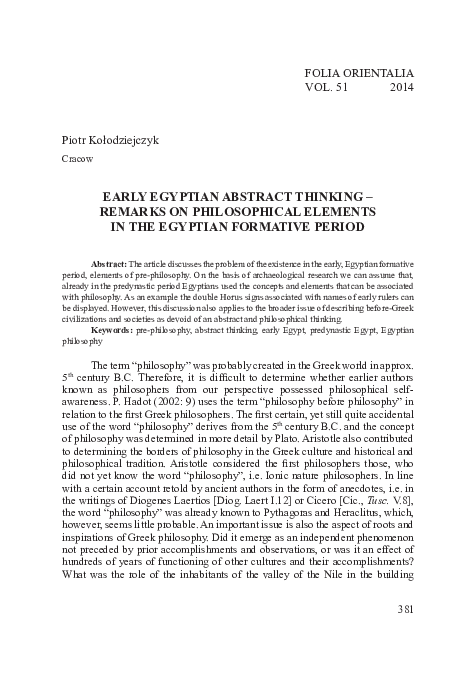 (PDF) Early Egyptian abstract thinking - remarks on philosophical elements in the Egyptian ...