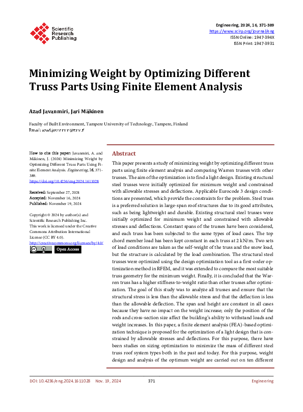 (PDF) Minimizing Weight by Optimizing Different Truss Parts Using Finite Element Analysis