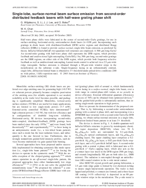 (PDF) Single-lobe, surface-normal beam surface emission from second-order distributed feedback ...