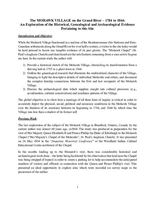 (PDF) The MOHAWK VILLAGE on the Grand River -1784 to 1864: An ...