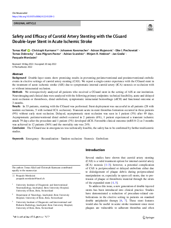 (PDF) Safety and Efficacy of Carotid Artery Stenting with the CGuard ...