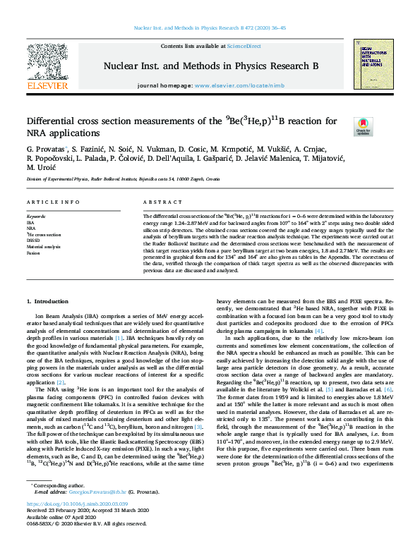 (PDF) Differential cross section measurements of the 9Be(3He,p)11B ...