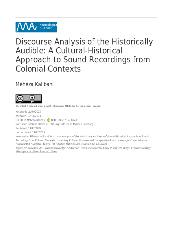(PDF) Discourse Analysis of the Historically Audible. A Cultural-Historical Approach to Sound ...