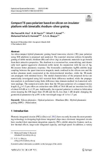 (PDF) Compact TE-pass polarizer based on silicon-on-insulator platform ...