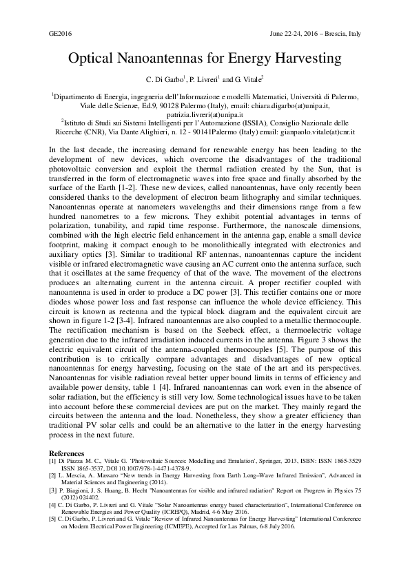 (PDF) Optical Nano-Antennas for Energy Harvesting