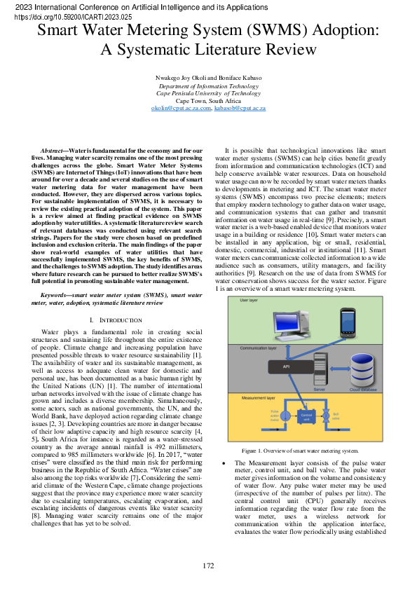 (PDF) Smart Water Metering System (SWMS) Adoption: A Systematic ...