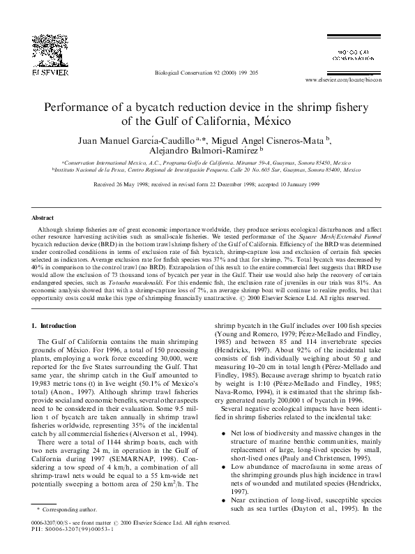 (PDF) Performance of a bycatch reduction device in the shrimp fishery ...