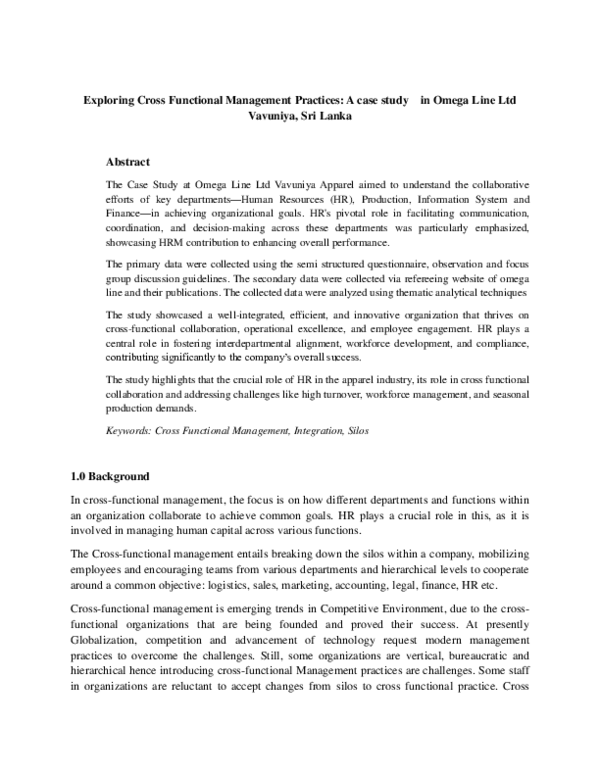 (PDF) Exploring Cross Functional Management Practices: A case study in ...