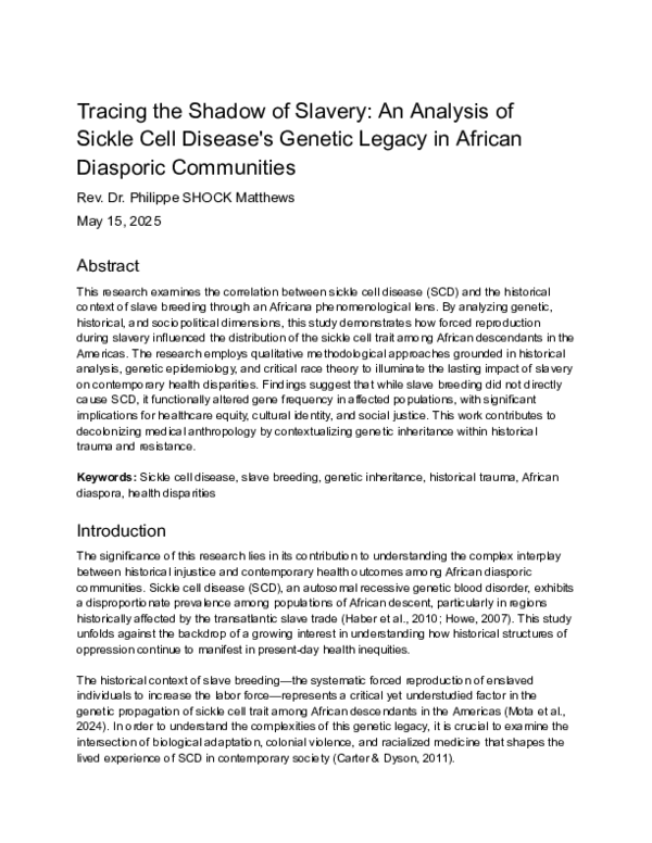 (PDF) Tracing the Shadow of Slavery: An Analysis of Sickle Cell Disease ...