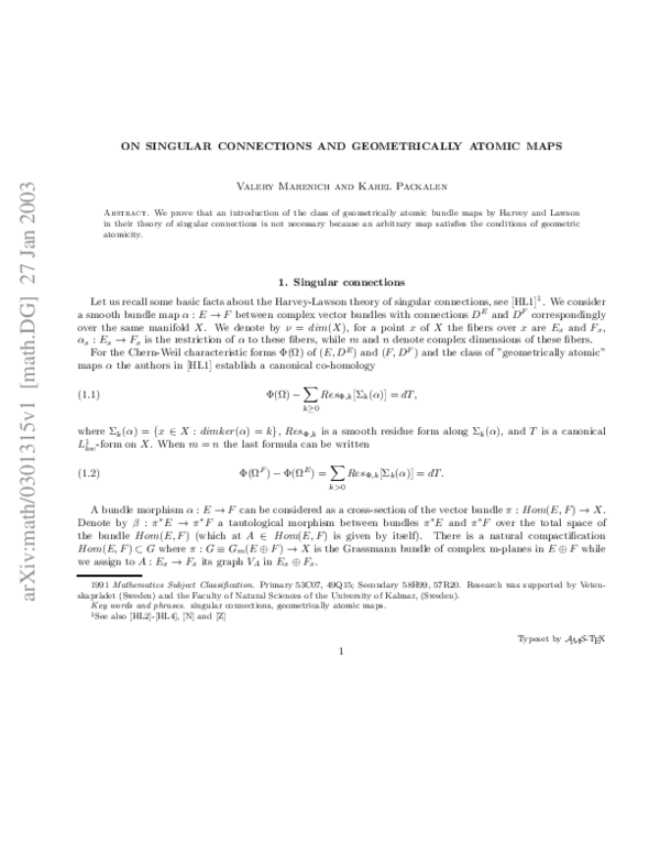 (PDF) On Singular Connections and Geometrically Atomic Maps