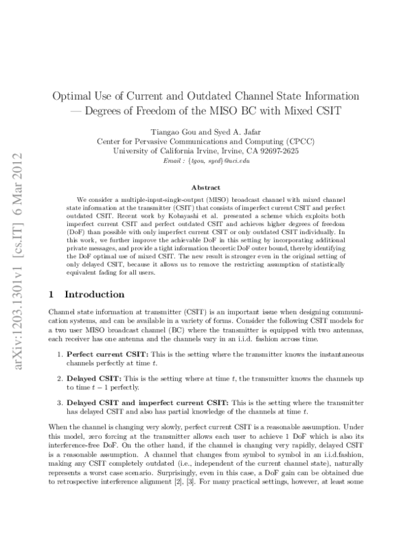 (PDF) Optimal Use of Current and Outdated Channel State Information ...