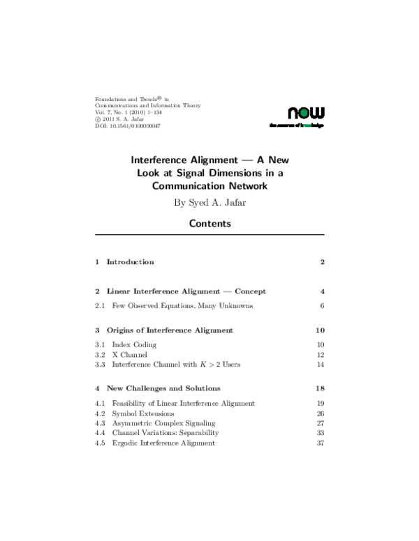 (PDF) Interference Alignment — A New Look at Signal Dimensions in a Communication Network