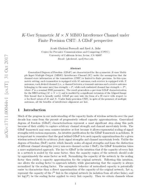 (PDF) $K$-User Symmetric M$\times$N MIMO Interference Channel under ...