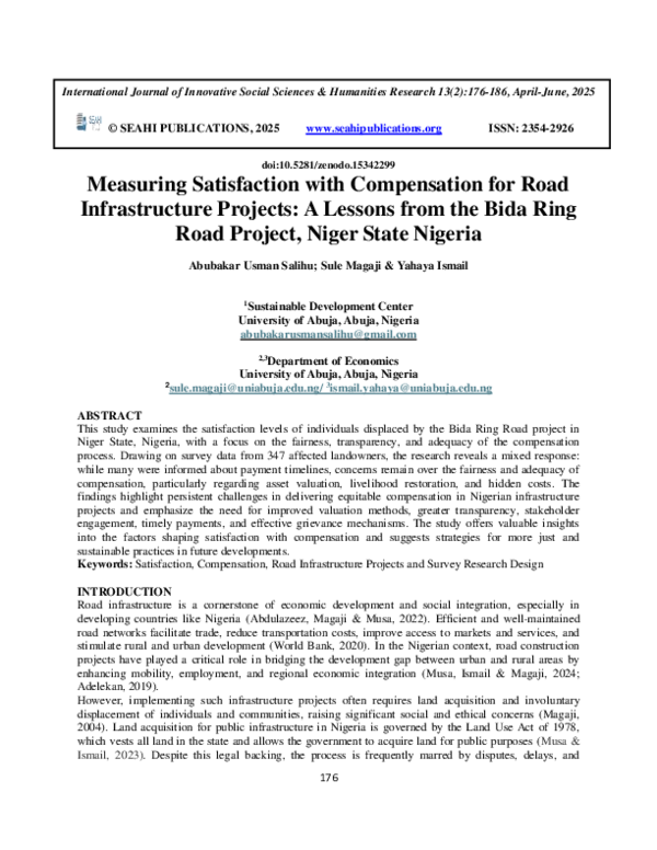 (PDF) Measuring Satisfaction with Compensation for Road Infrastructure ...