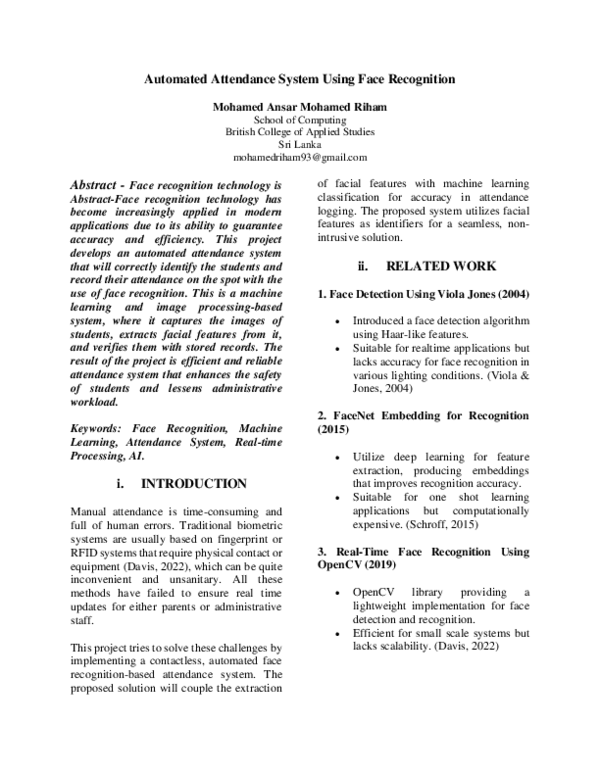 (PDF) Automated Student Attendance System Using Face Recognition