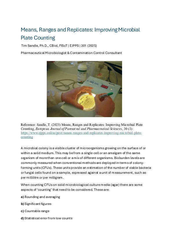 (PDF) Means, Ranges and Replicates: Improving Microbial Plate Counting