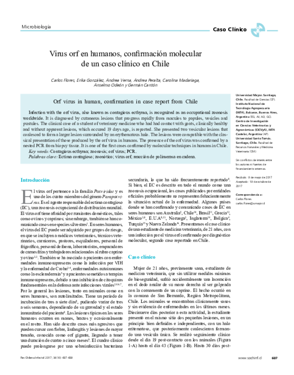 (PDF) [Orf virus in human, confirmation in case report from Chile]