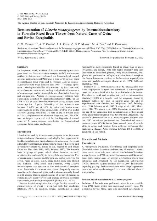 (PDF) Demonstration of Listeria monocytogenes by Immunohistochemistry ...