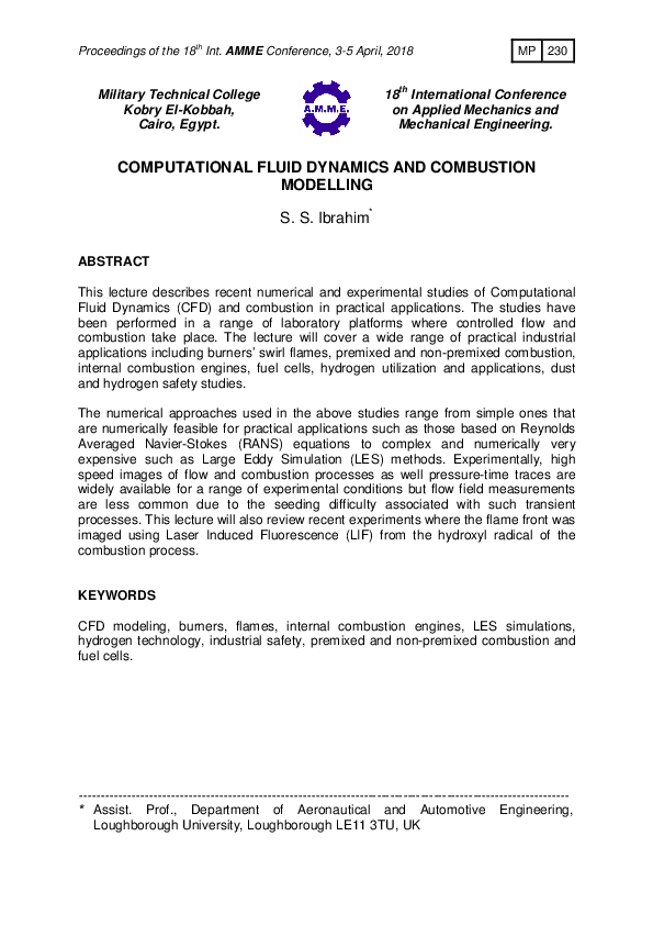 (PDF) Computational Fluid Dynamics and Combustion Modelling