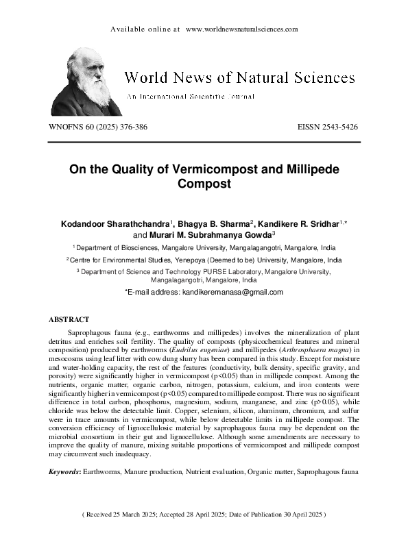 (PDF) On the Quality of Vermicompost and Millipede Compost