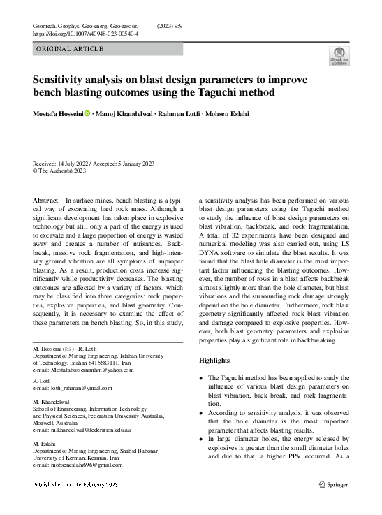 (PDF) Sensitivity analysis on blast design parameters to improve bench ...