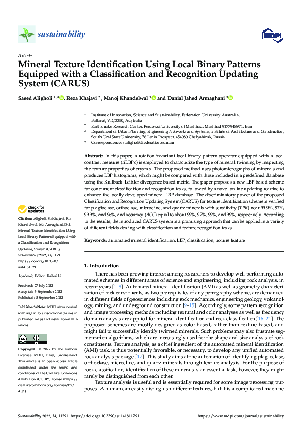 (PDF) Mineral Texture Identification Using Local Binary Patterns Equipped with a Classification ...