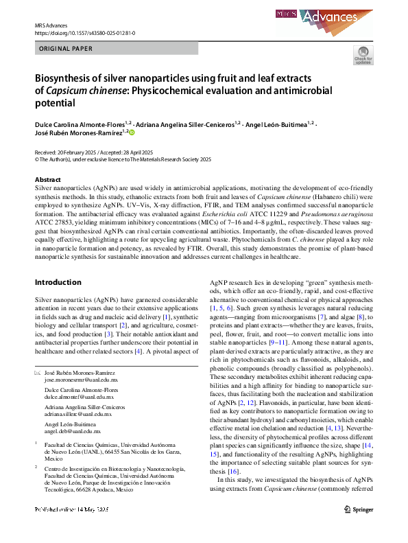 (PDF) Biosynthesis of silver nanoparticles using fruit and leaf extracts of Capsicum chinense ...