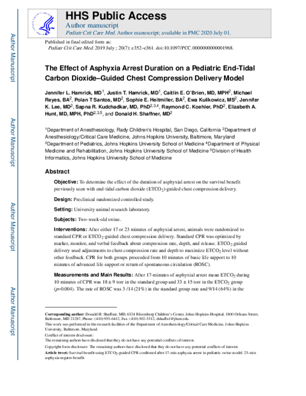 (PDF) The Effect of Asphyxia Arrest Duration on a Pediatric End-Tidal ...