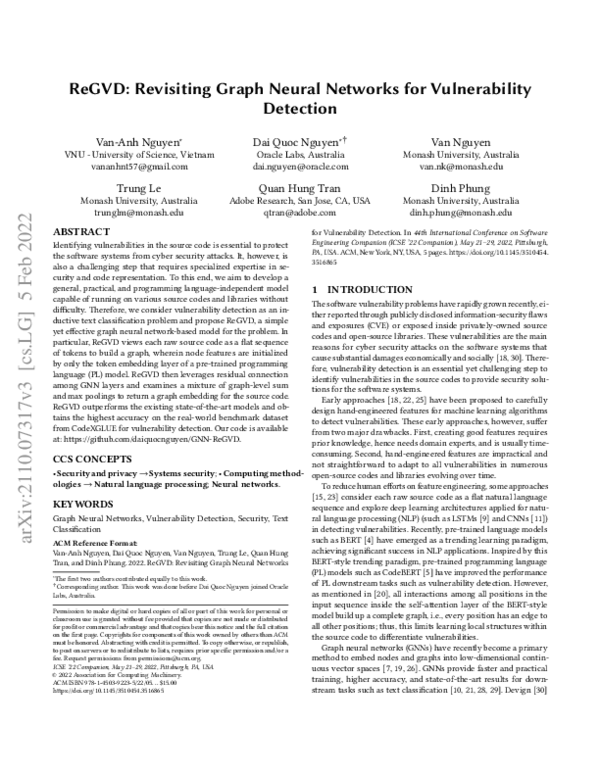 (PDF) ReGVD: Revisiting Graph Neural Networks for Vulnerability Detection