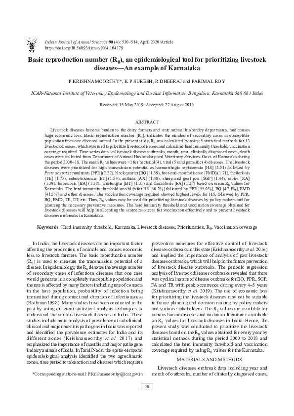 (PDF) Basic reproduction number (R0), an epidemiological tool for ...