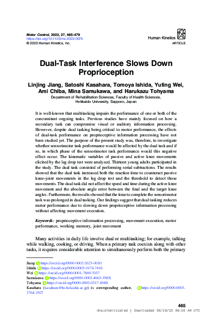 (PDF) Dual-Task Interference Slows Down Proprioception