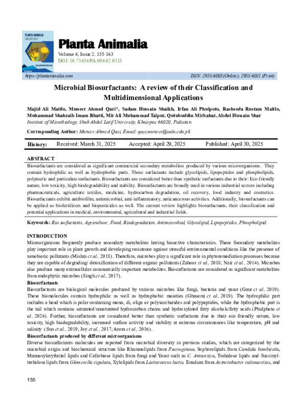 (PDF) Microbial Biosurfactants: A review of their Classification and Multidimensional Applications