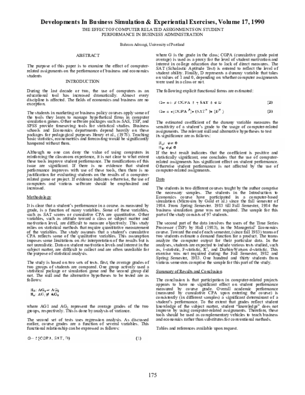 (PDF) The Effect of Computer Related Assignments on Student Performance ...