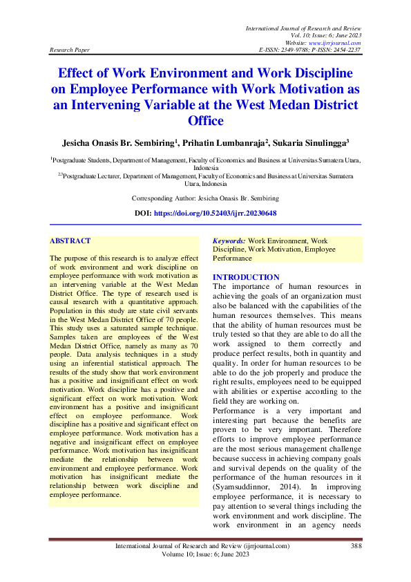 (PDF) Effect of Work Environment and Work Discipline on Employee ...