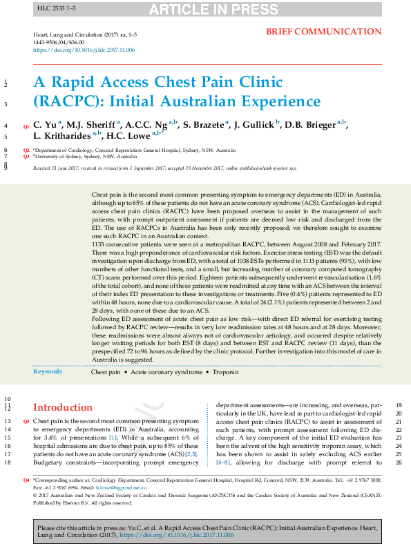 (PDF) A Rapid Access Chest Pain Clinic (RACPC): Initial Australian ...