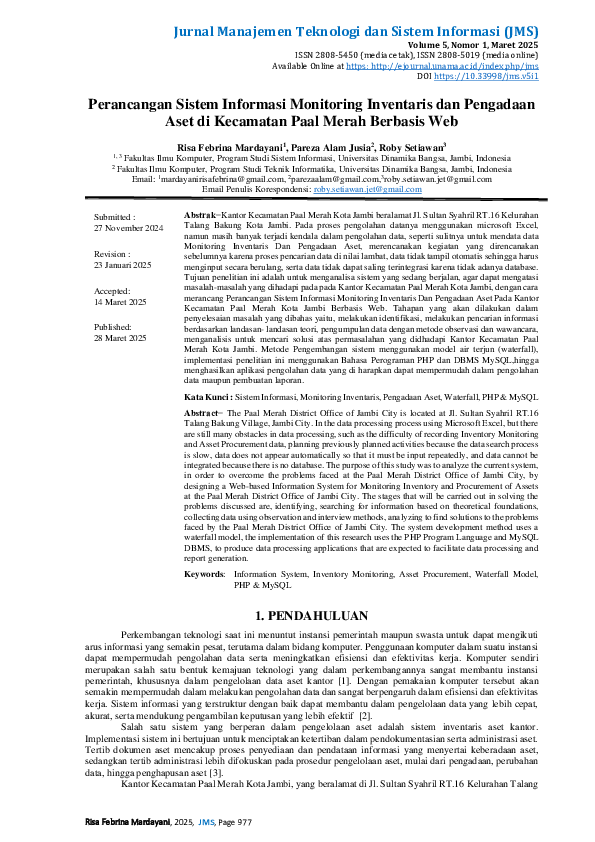 (PDF) Perancangan Sistem Informasi Monitoring Inventaris dan Pengadaan Aset di Kecamatan Paal ...