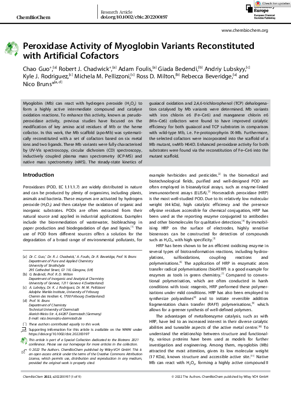 (PDF) Peroxidase Activity of Myoglobin Variants Reconstituted with ...