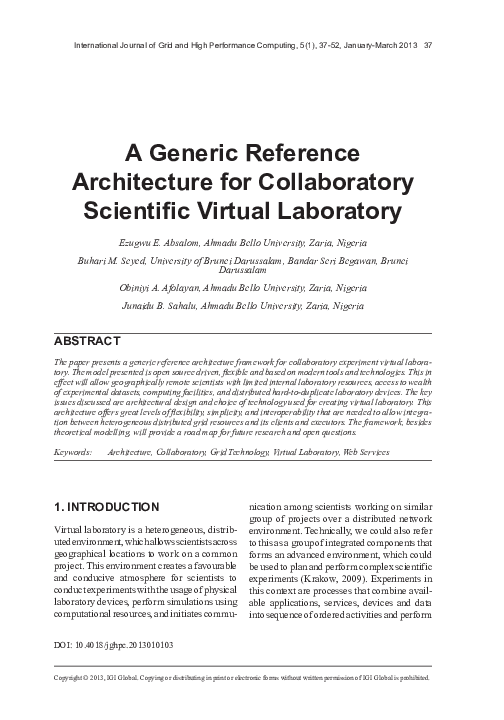 (PDF) A Generic Reference Architecture for Collaboratory Scientific ...