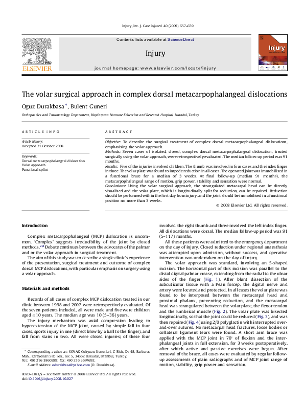 (PDF) The volar surgical approach in complex dorsal metacarpophalangeal ...